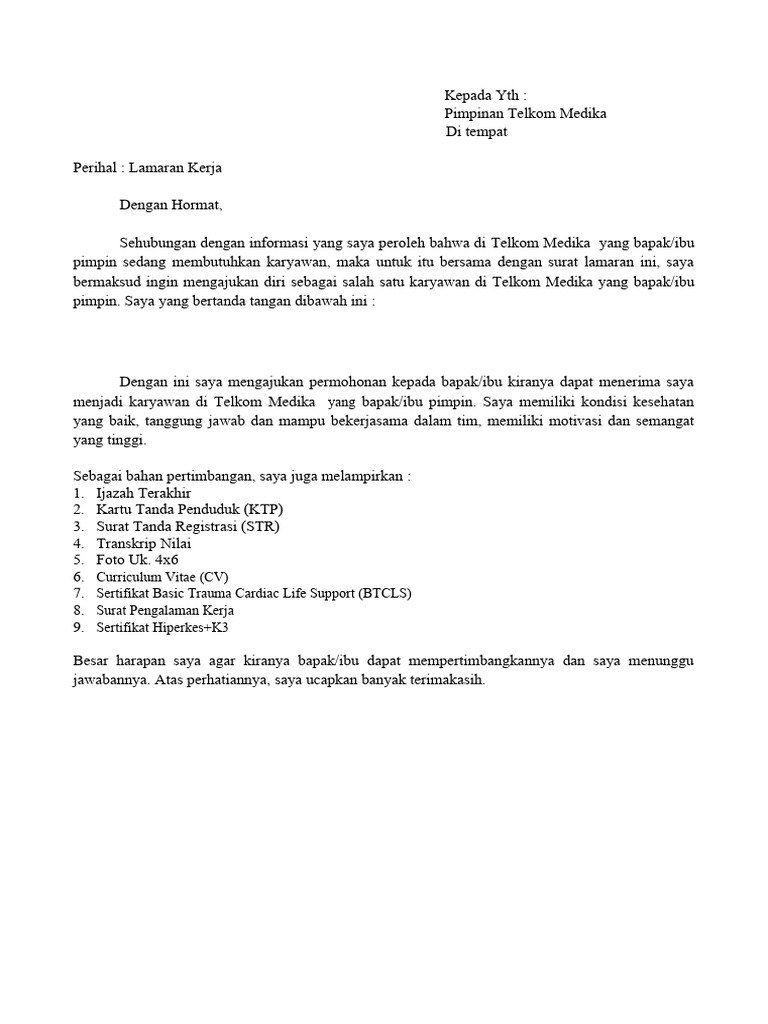 Lamaran Kerja di Telkom Medika | PDF