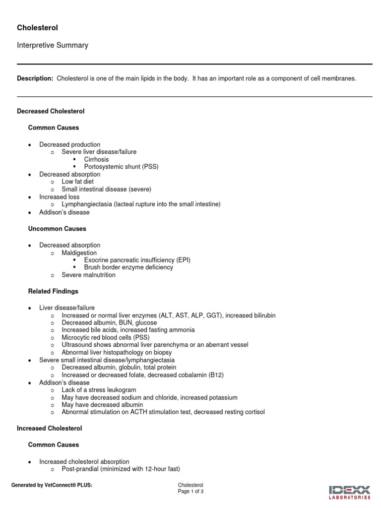 8108 Us Cholesterol Interpretive Summary | PDF