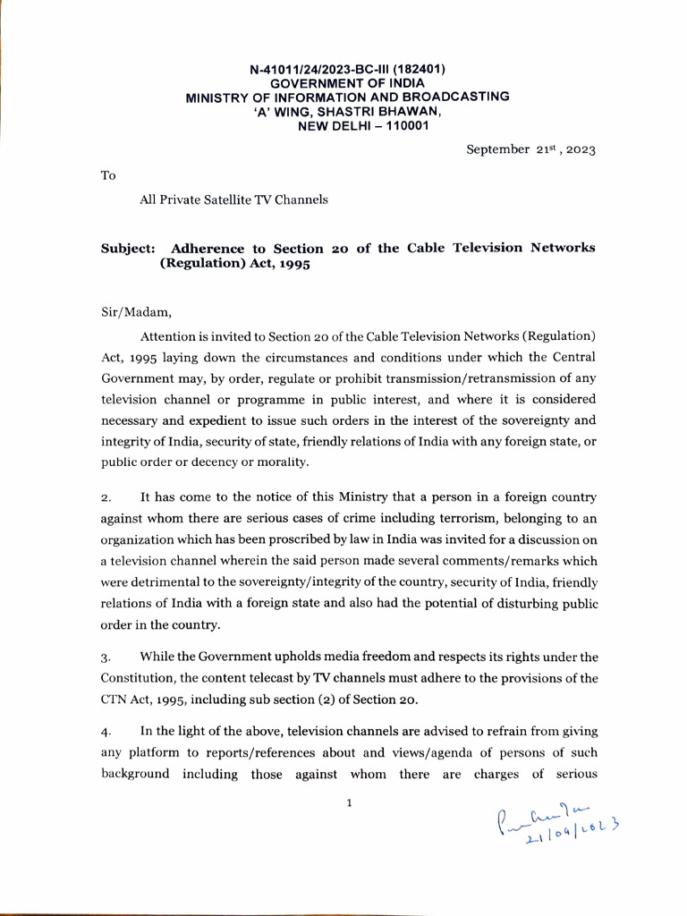 Centre's Advisory To Private TV Channels | PDF | Human Rights | Justice