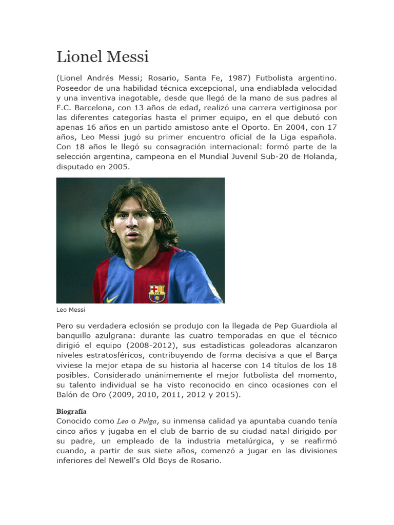 Biografía de Lionel Messi 2024 | PDF | Lionel Messi | FC Barcelona
