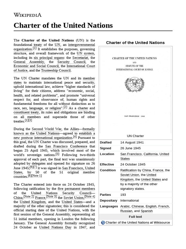 Charter of The United Nations | PDF | United Nations | International ...
