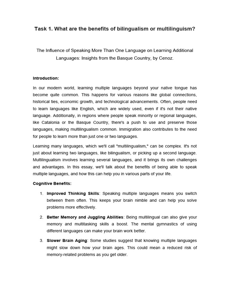 TASK 1. What Are The Benefits of Bilingualism and Multilingualism PDF | PDF | Multilingualism ...