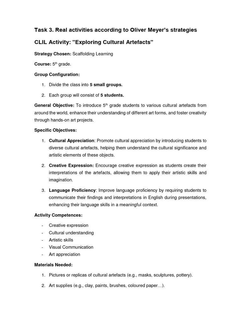 Task 3. Real Activities According To Oliver Meyer's Strategies | PDF ...