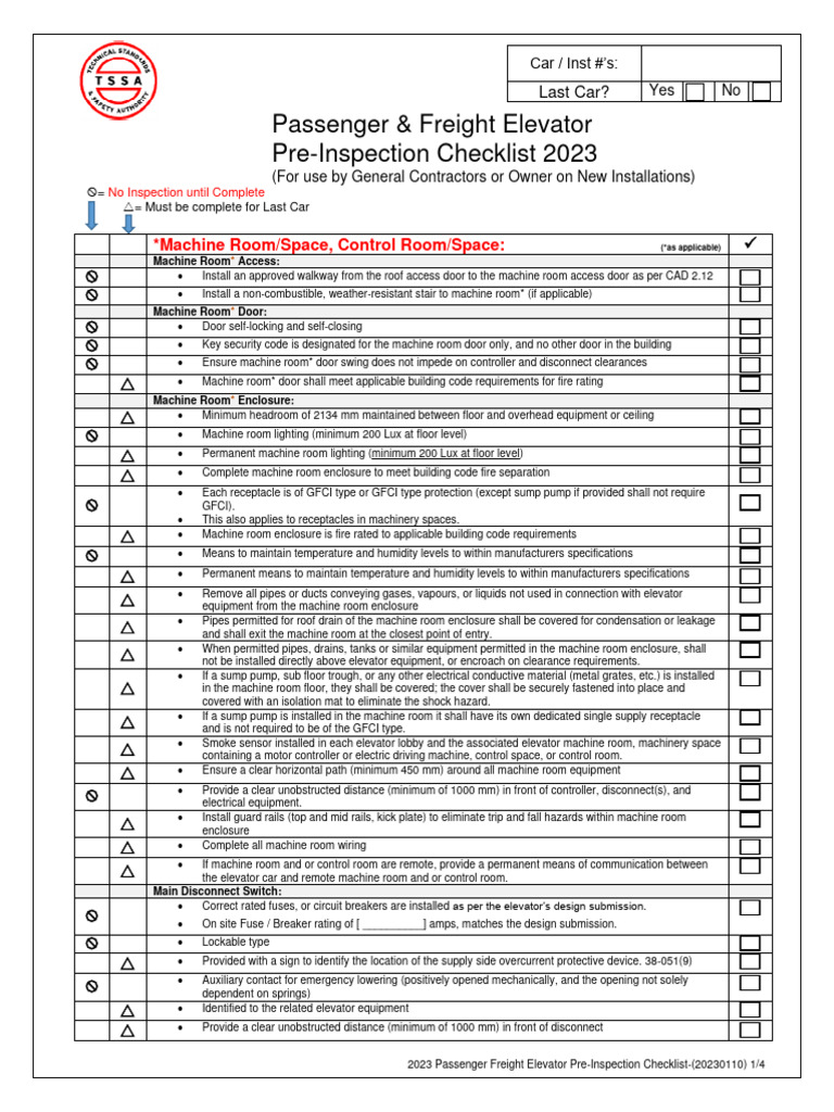 2023 Passenger Freight Elevator Pre Inspection Checklist ...