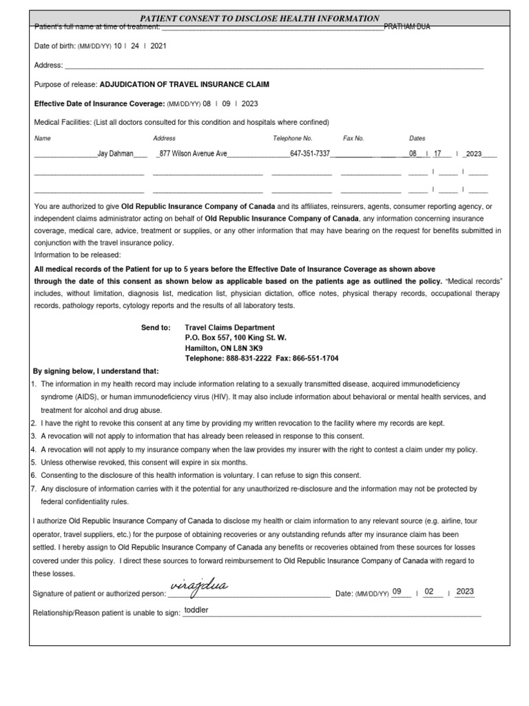 Patient Consent To Disclose Health Information Form | PDF | Consent ...