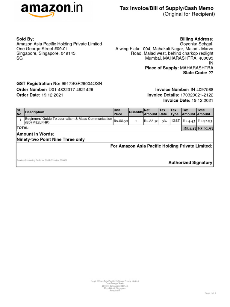Amazon Book Invoice | PDF | Invoice | Trade