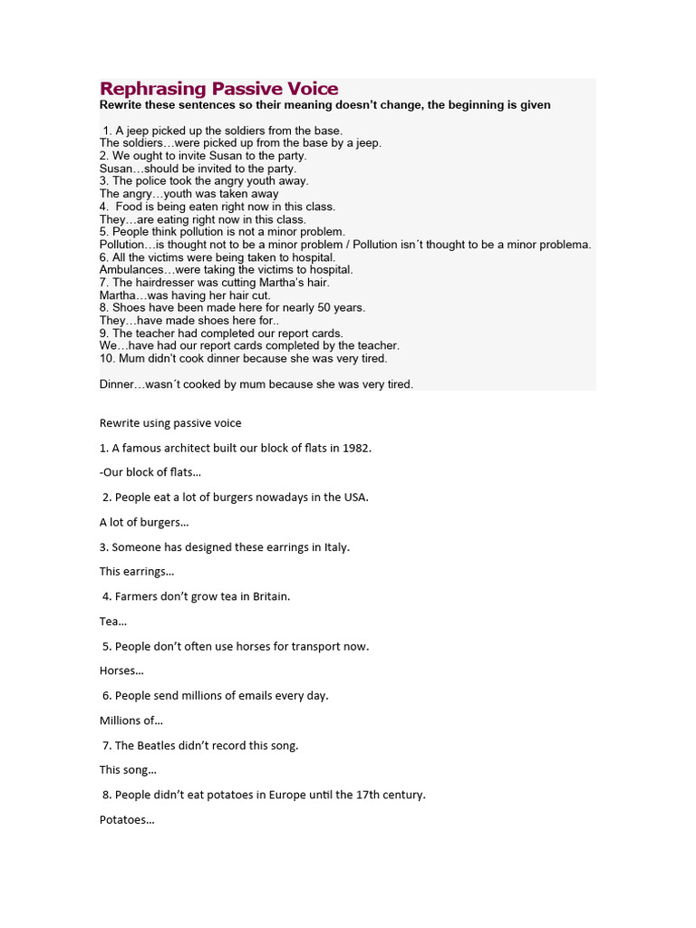 Rephrasing Passive Voice | PDF