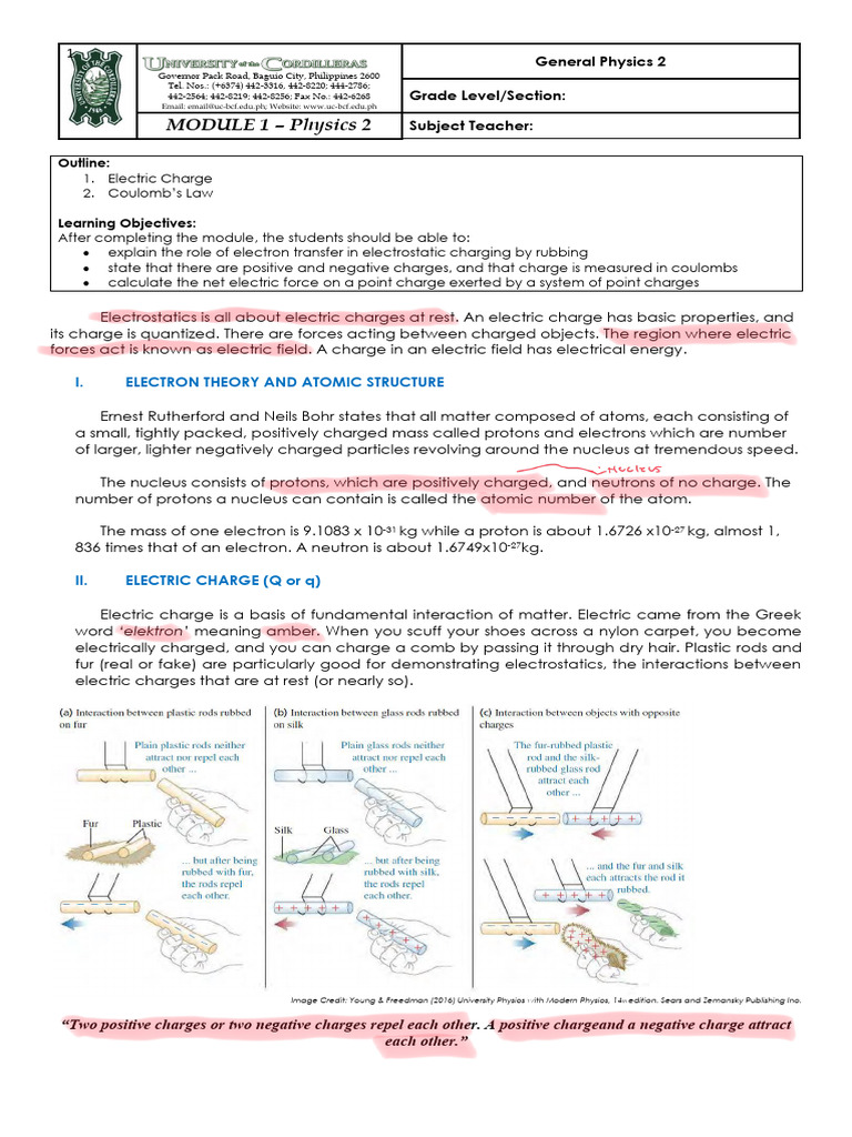 Physics 2 Module 1 | PDF | Electric Charge | Electron