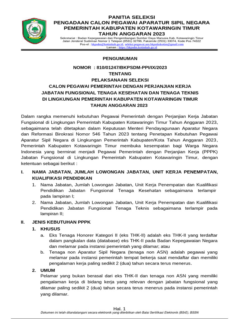 Pengumuman PPPK JF Kesehatan Teknis | PDF | Hukum