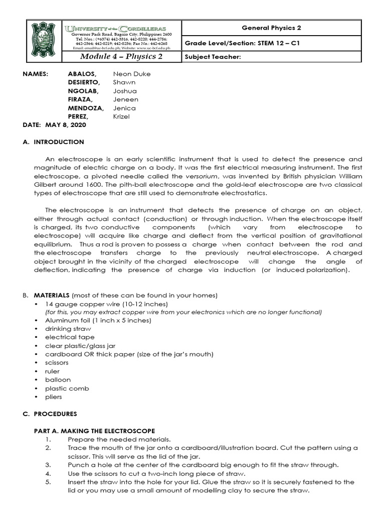 Module 4 Physics 2 Group 1 PDF | PDF | Electric Charge | Applied And Interdisciplinary Physics