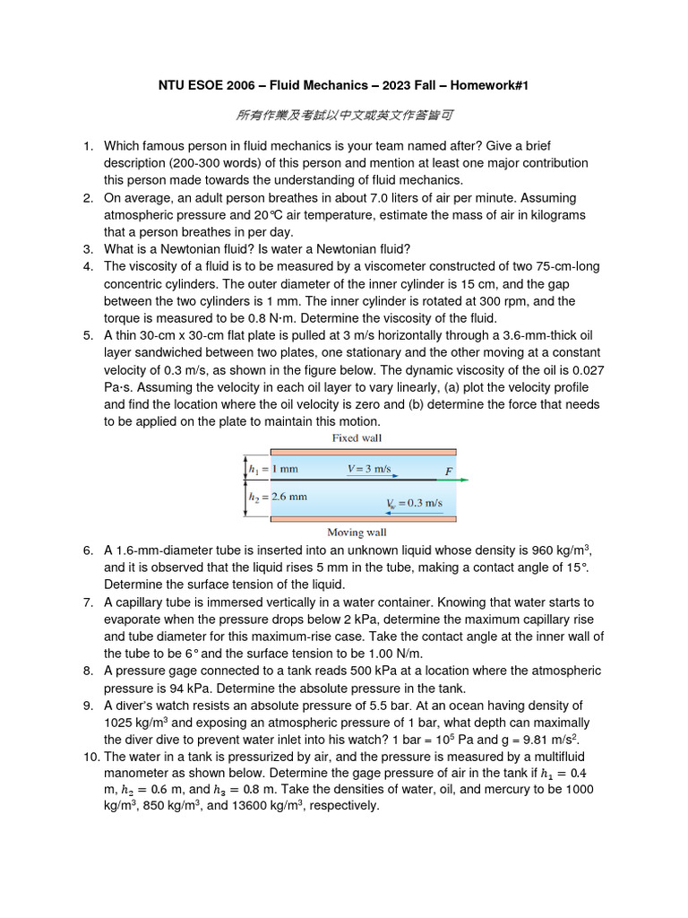 Homework 1 | PDF | Pressure | Pressure Measurement