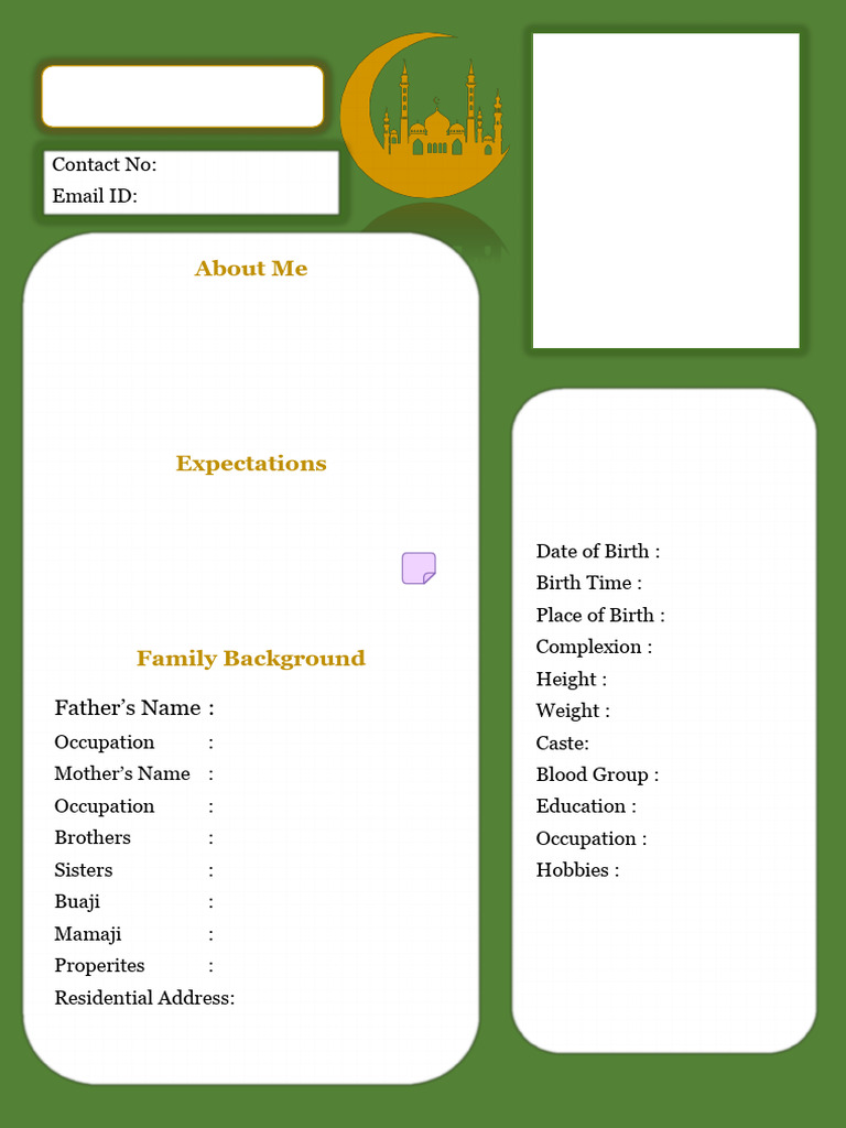 Muslim Girl Marriage Biodata Format | PDF
