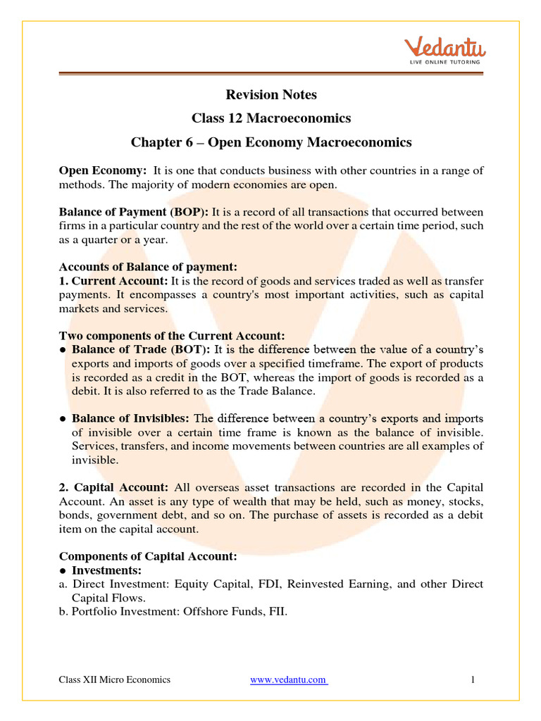 Open Economy Macroeconomics Class 12 Notes Cbse Macro Economics Chapter