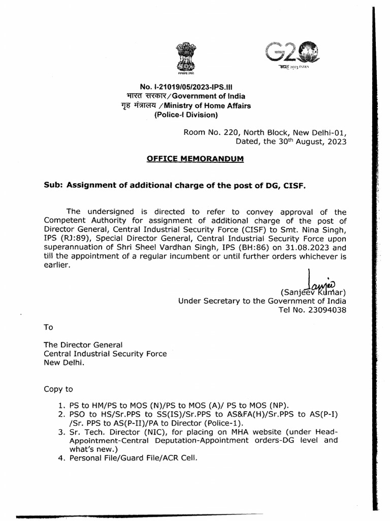Addl Charge DG CISF | PDF