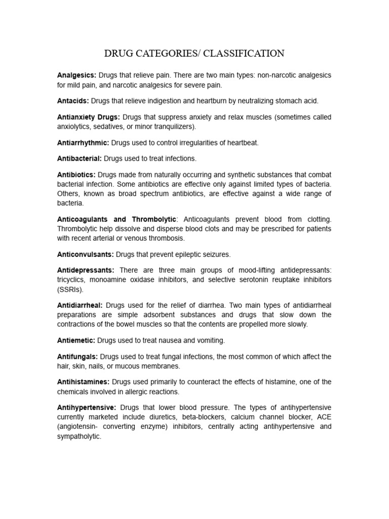 Drug Categories | PDF
