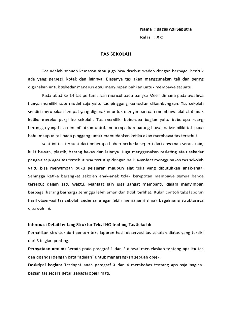 Laporan Teks Observasi Tas Sekolah | PDF