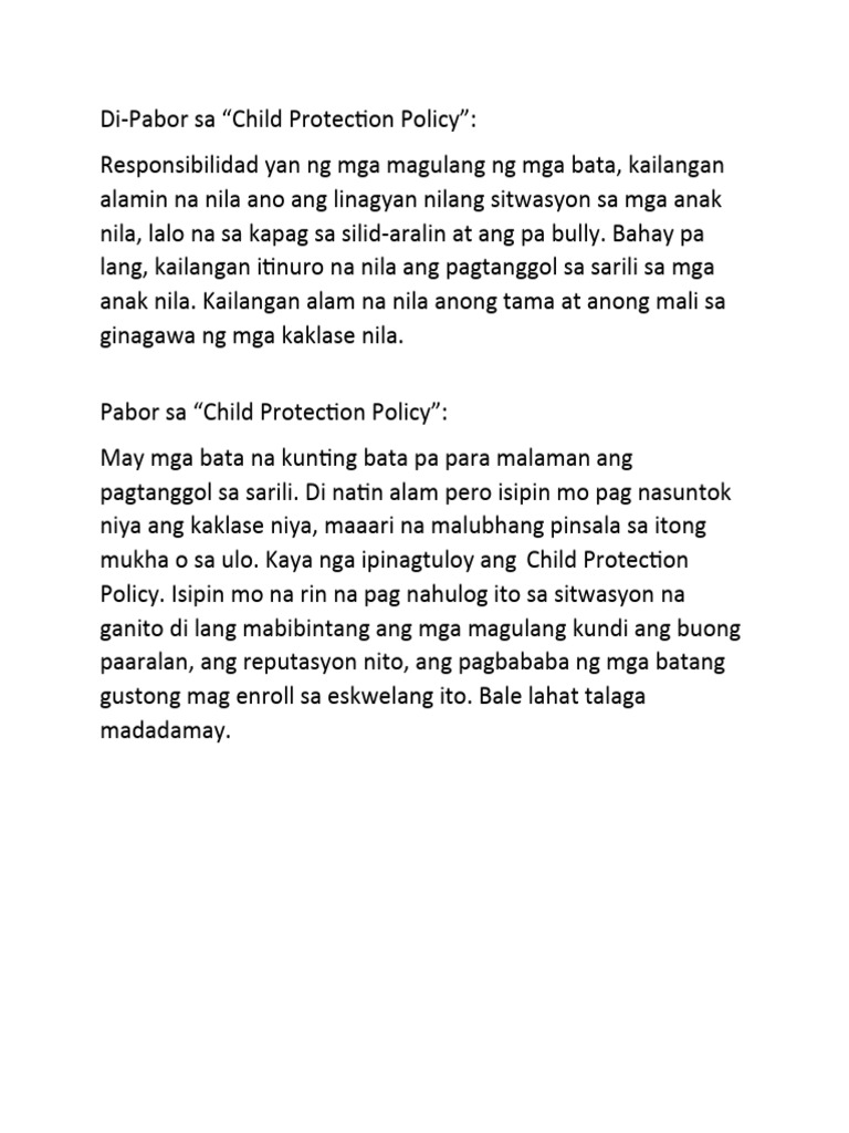 Pabor at Di-Pabor Sa Child Protection Policy (Mikee) | PDF