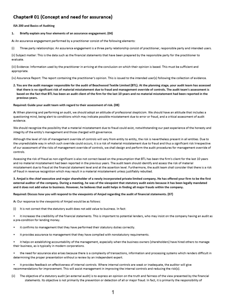 Audit and Assurance - Past Papers Question With Answer | PDF | Audit ...