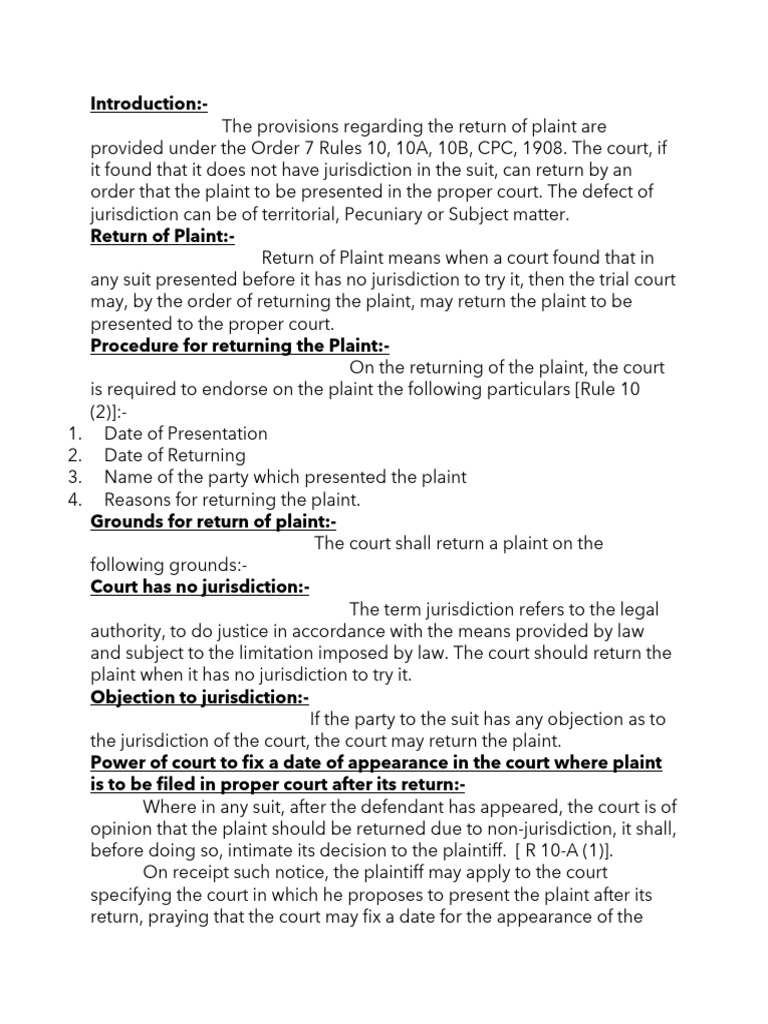 Return of Plaint | PDF