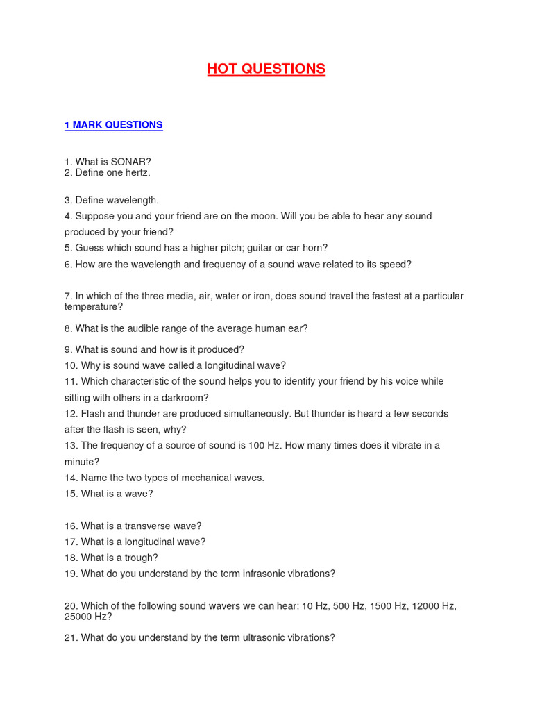 1642990216class 9 Questions - Sound Chapter | PDF | Sound | Waves