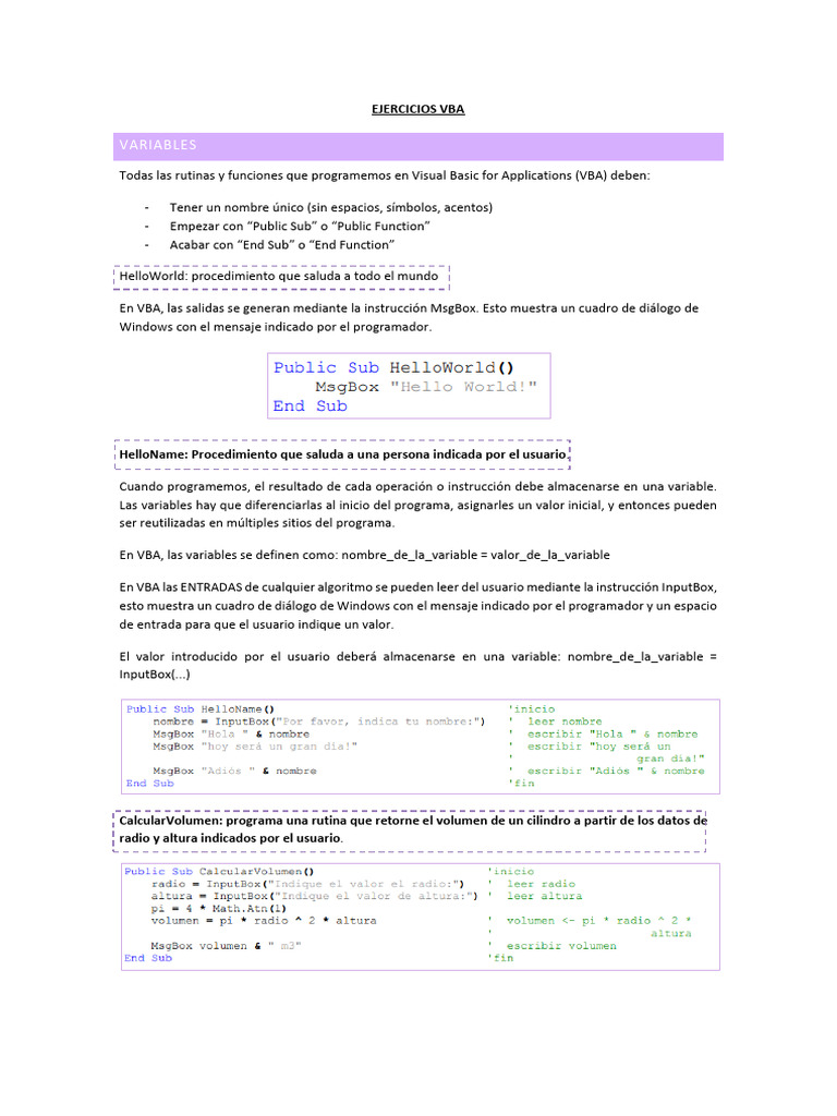 Ejercicios de VBA en Excel PDF | PDF | Matriz (Matemáticas) | Microsoft ...
