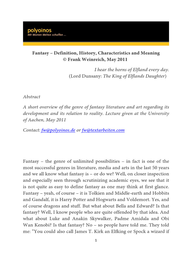 Understanding Fantasy: Definition & History | PDF | Fantasy | H. P ...