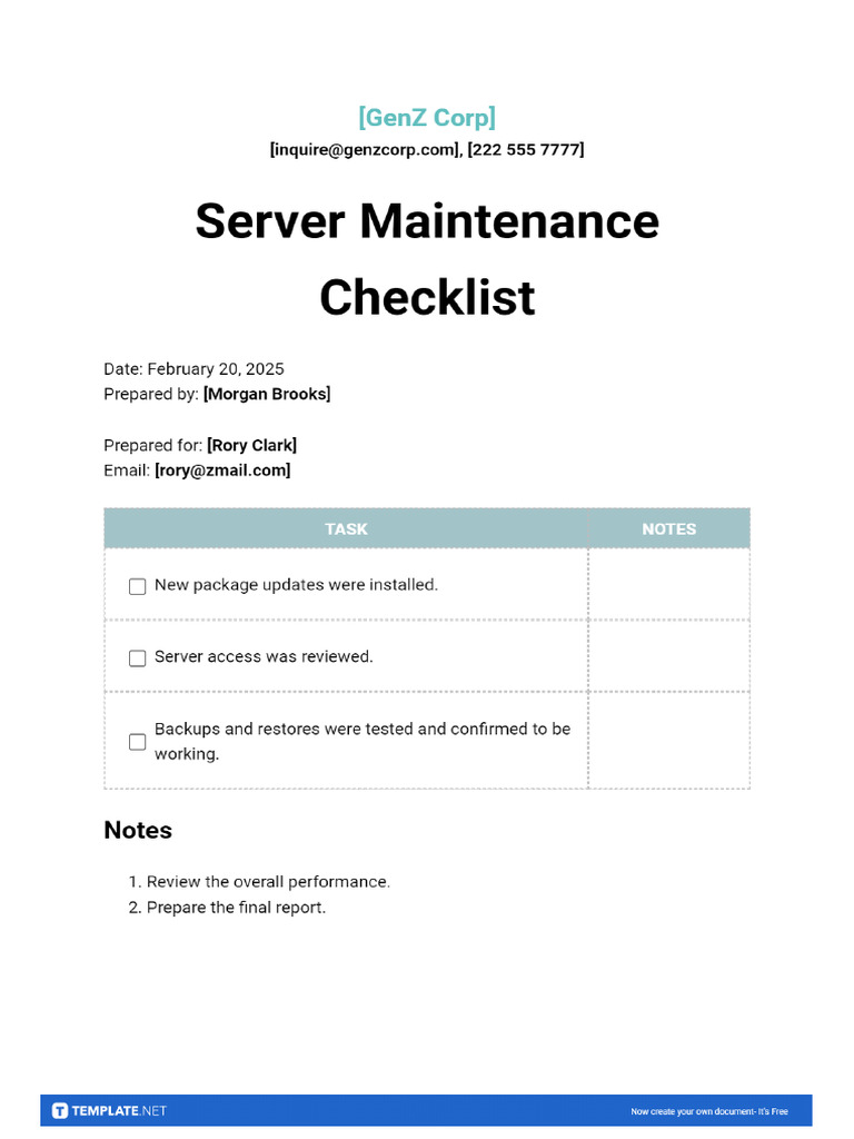 Copy of Server Maintenance Checklist Template | PDF