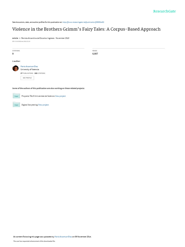 Violence in The Brothers Grimms Fairy Tales A Cor | PDF