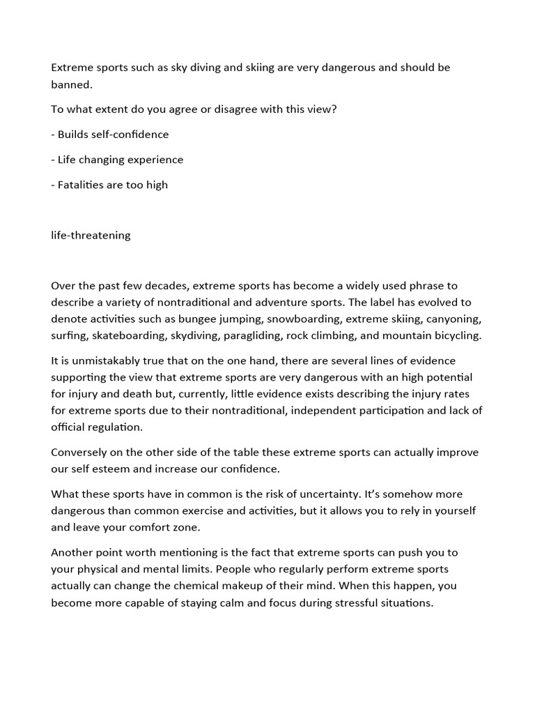The Risks and Rewards of Extreme Sports | PDF