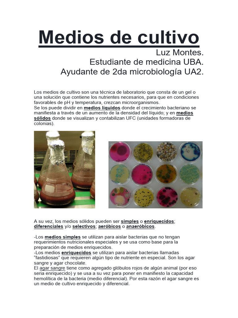 Medios de Cultivo-2 | Descargar gratis PDF | Química | Microbiología