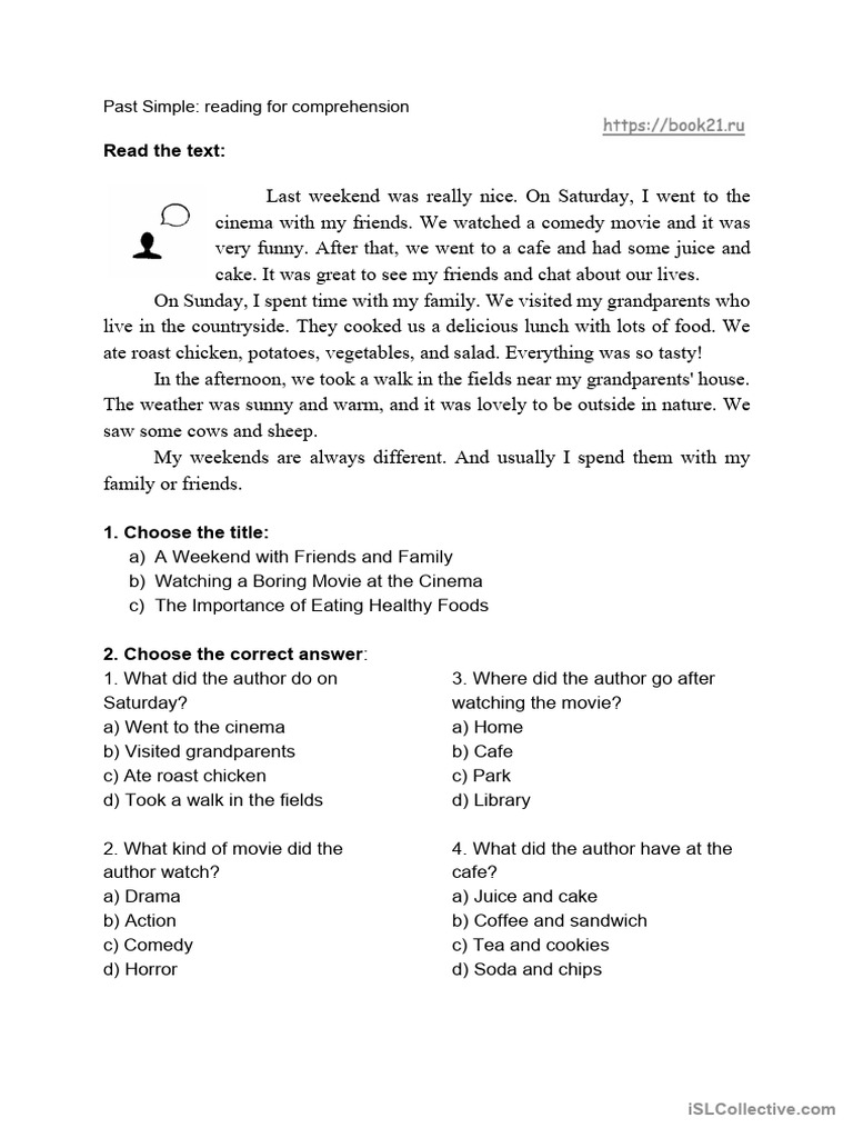 Past Simple. Reading For Comprehension. Describing Last Weekend. | PDF ...