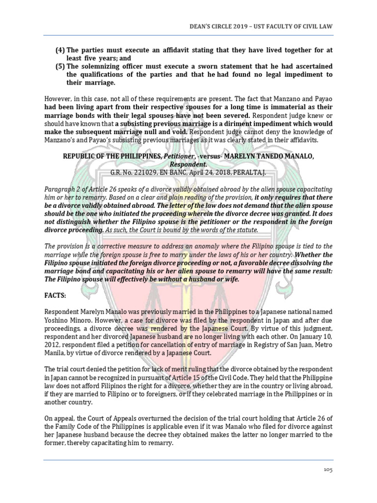 LAW 3100 - Persons & Family Relations - JD 33. G.R. No. 221029 - Republic vs. Manalo - Case ...