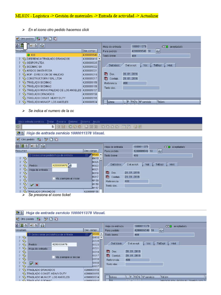 Actualización de Transacciones ML81N en SAP | PDF
