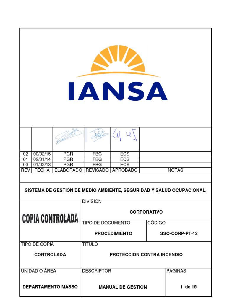 Sso-Corp-Pt-12 Proteccion Contra Incendio Incendio Rev.-02 | Descargar ...