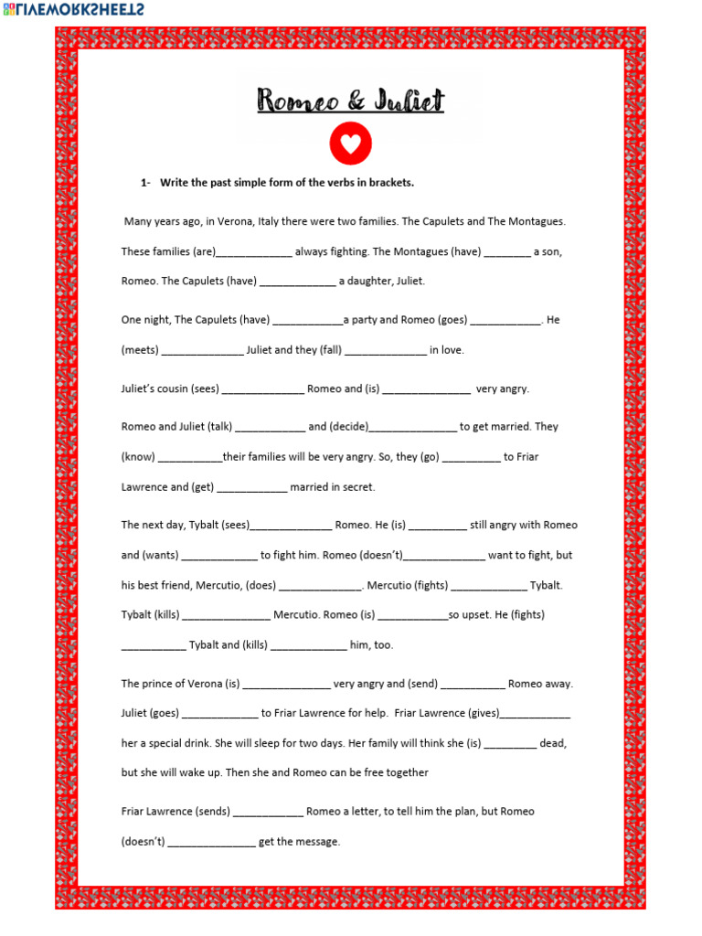 Romeo & Juliet Past Simple Exercises | PDF | Language Arts & Discipline