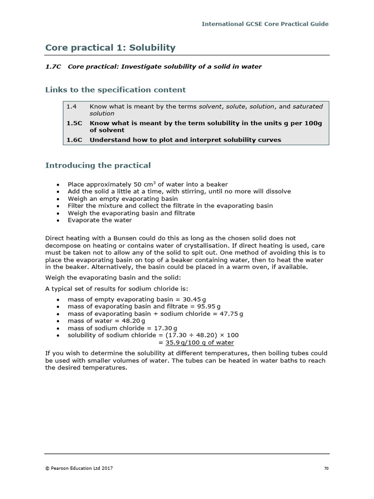 Core Practicals Booklet | PDF | Precipitation (Chemistry) | Solubility