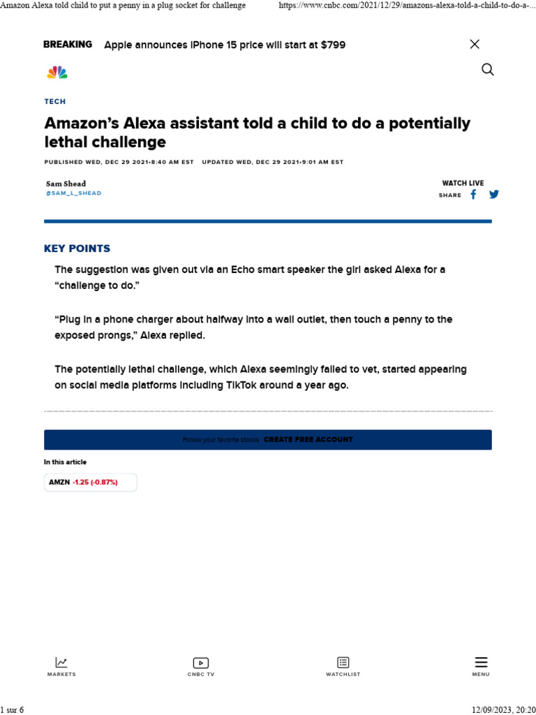 Amazon Alexa Told Child To Put A Penny in A Plug Socket For Challenge ...