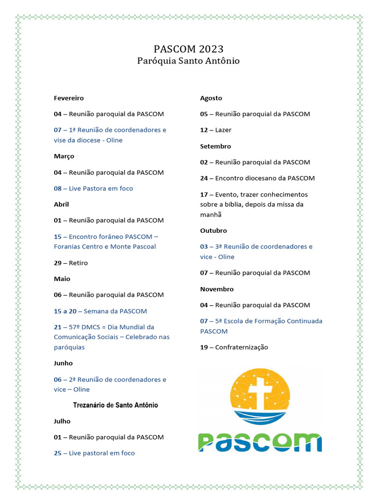 Cronograma Da PASCOM 2023 | PDF