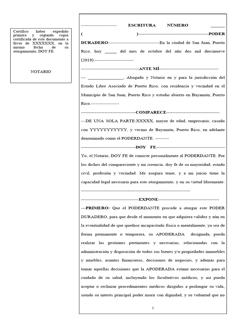 Draft Poder Duradero PR | PDF | Propiedad | Interés