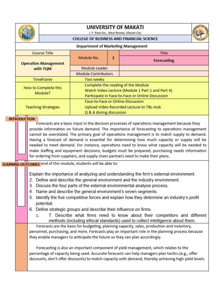 Module 2 Forecasting Pdf Forecasting Moving Average