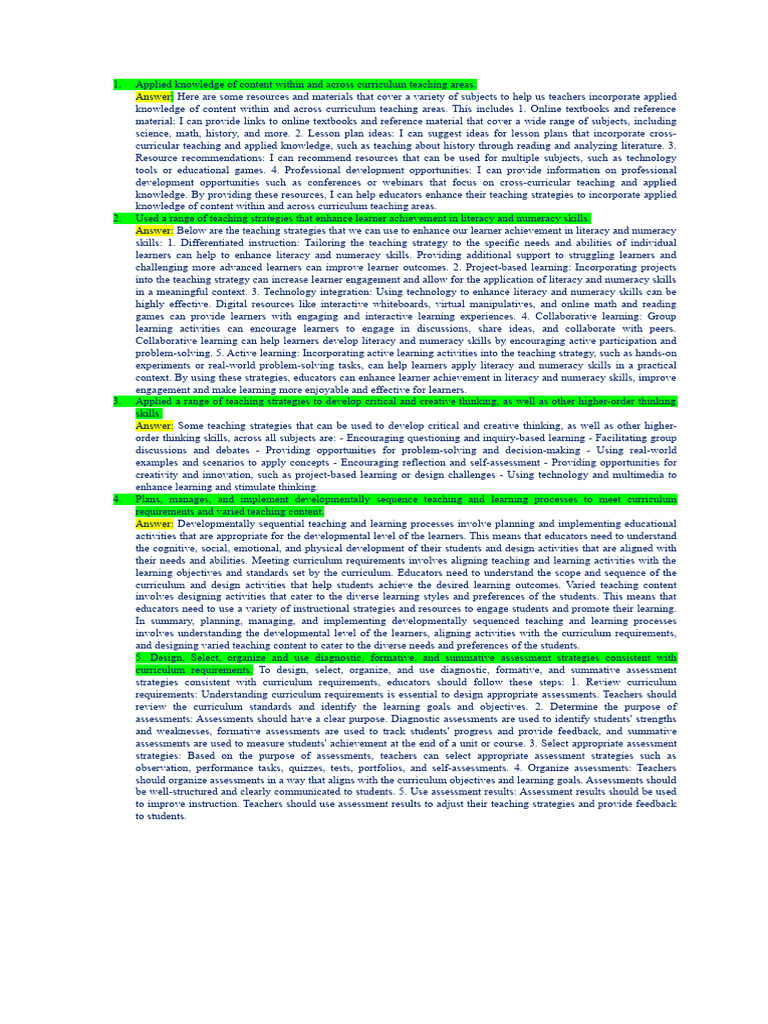 Applied Knowledge of Content Within and Across Curriculum Teaching Areas | Download Free PDF ...