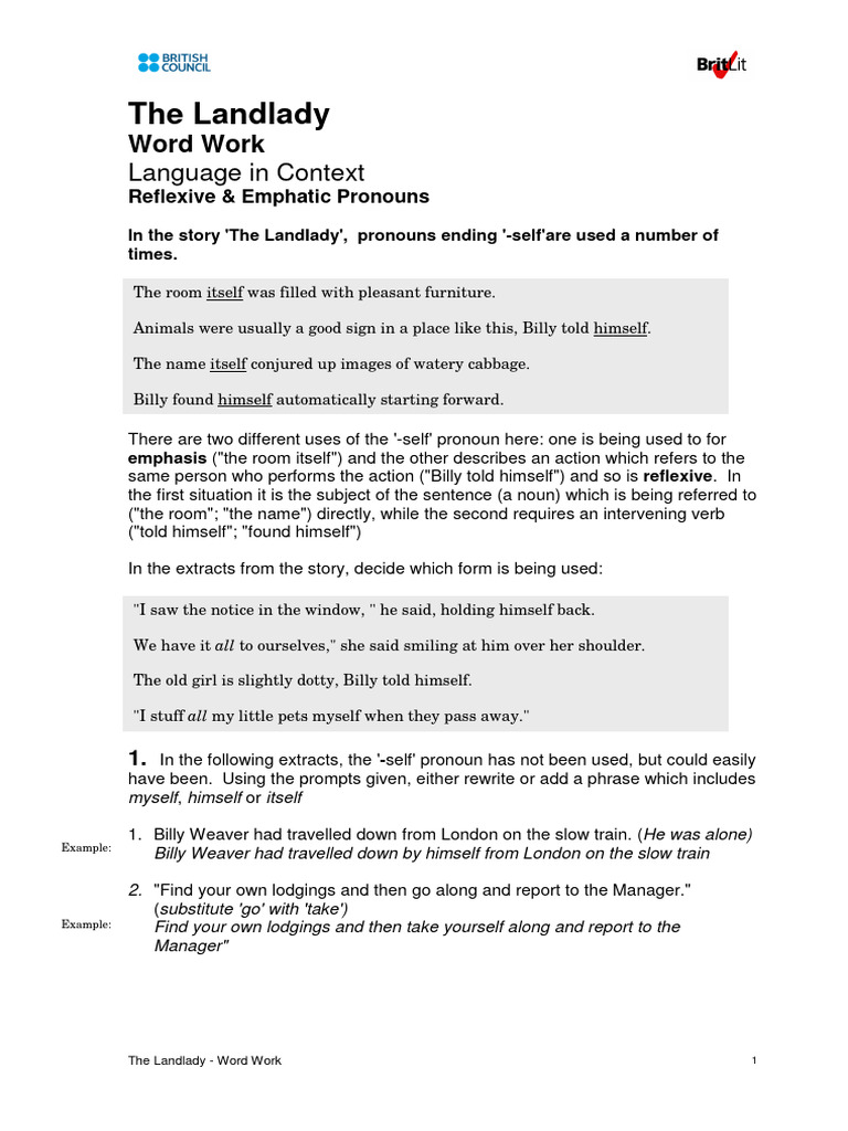 Landlady Wordwork | PDF | Pronoun | Linguistics