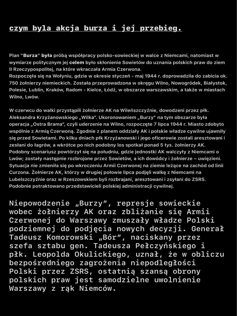 Czym Byla Akcja Burza I Jej Przebieg | PDF