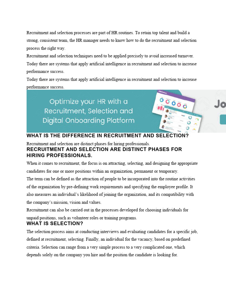 Recruitment and Selection Processes Are Part of HR Routines | PDF ...