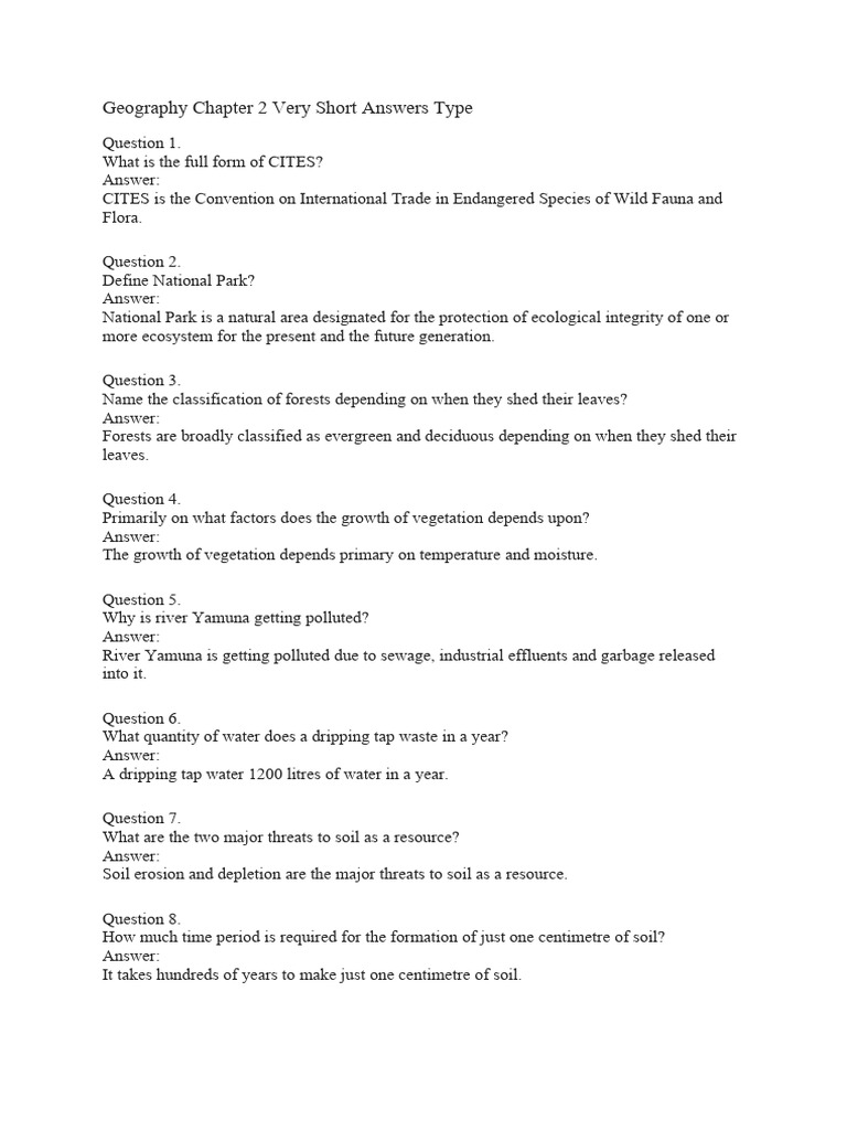 Geography Chapter 2 Very Short Answers Type | Download Free PDF ...