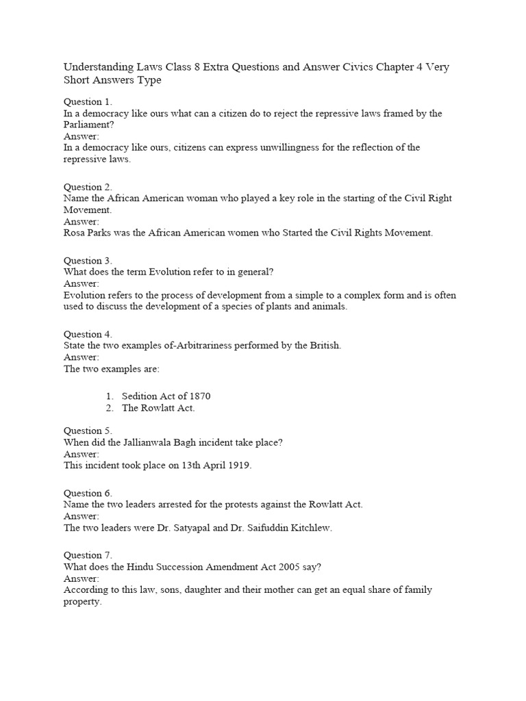 Understanding Laws Class 8 Extra Questions and Answer Civics Chapter 4 ...