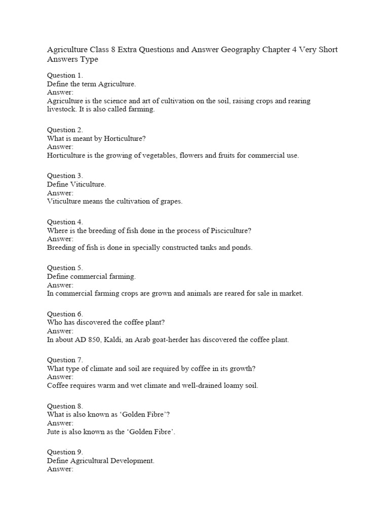 Class 8 Agriculture Extra Questions | PDF | Agriculture | Intensive Farming