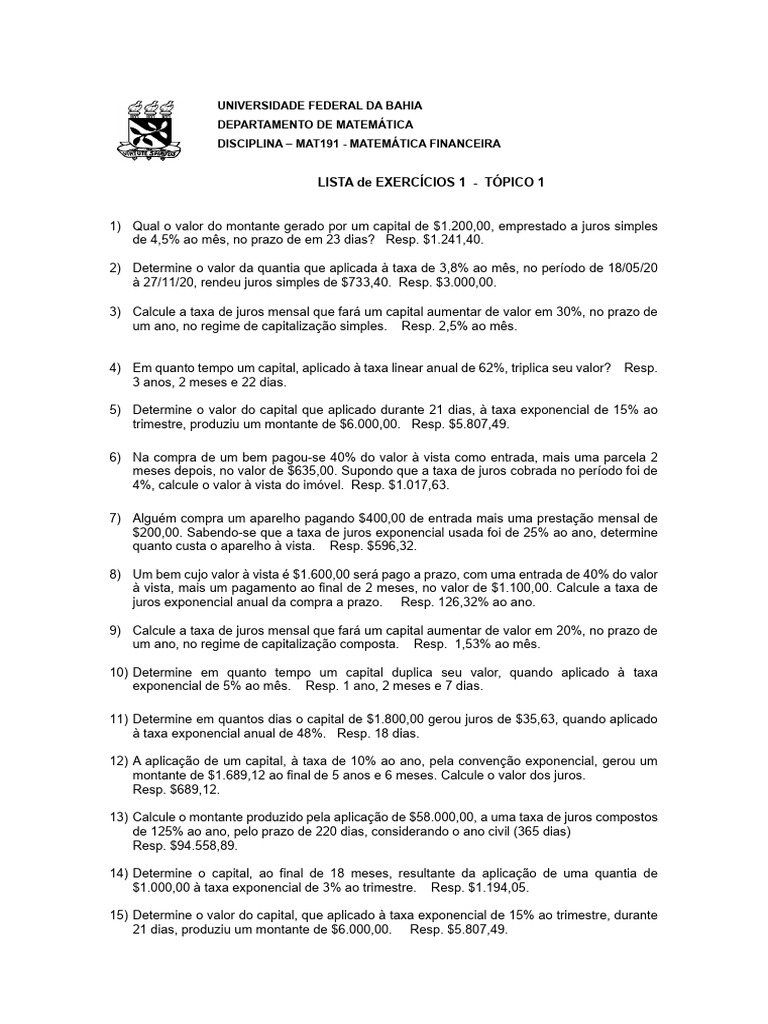 Lista 1 | PDF