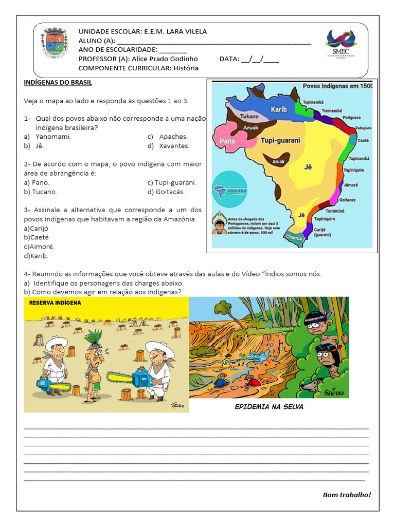 Ativ 6ano Indigenas Adaptada Hist Alice 2023 | PDF