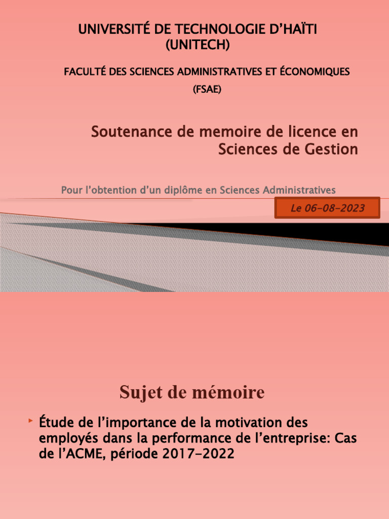 Pres. Soutenance PowerPoint VF | PDF | Business | Motivation